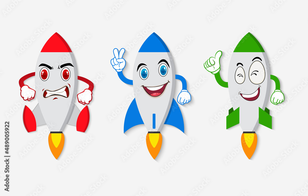 Collection of rocket cartoon vector icon illustration. Set rocket ...