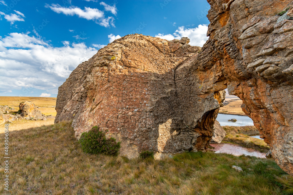 Travel to Lesotho. Natural arch created by erosion in Sehlabathebe ...