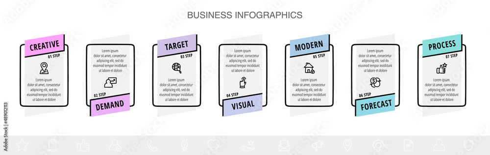 Vetor de Vector line infographics with 7 rectangles. Business concept ...