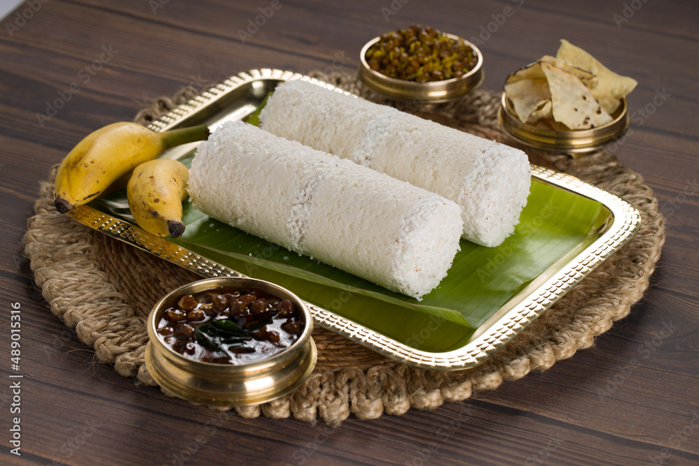 White rice puttu with chana masala curry Stock Photo | Adobe Stock
