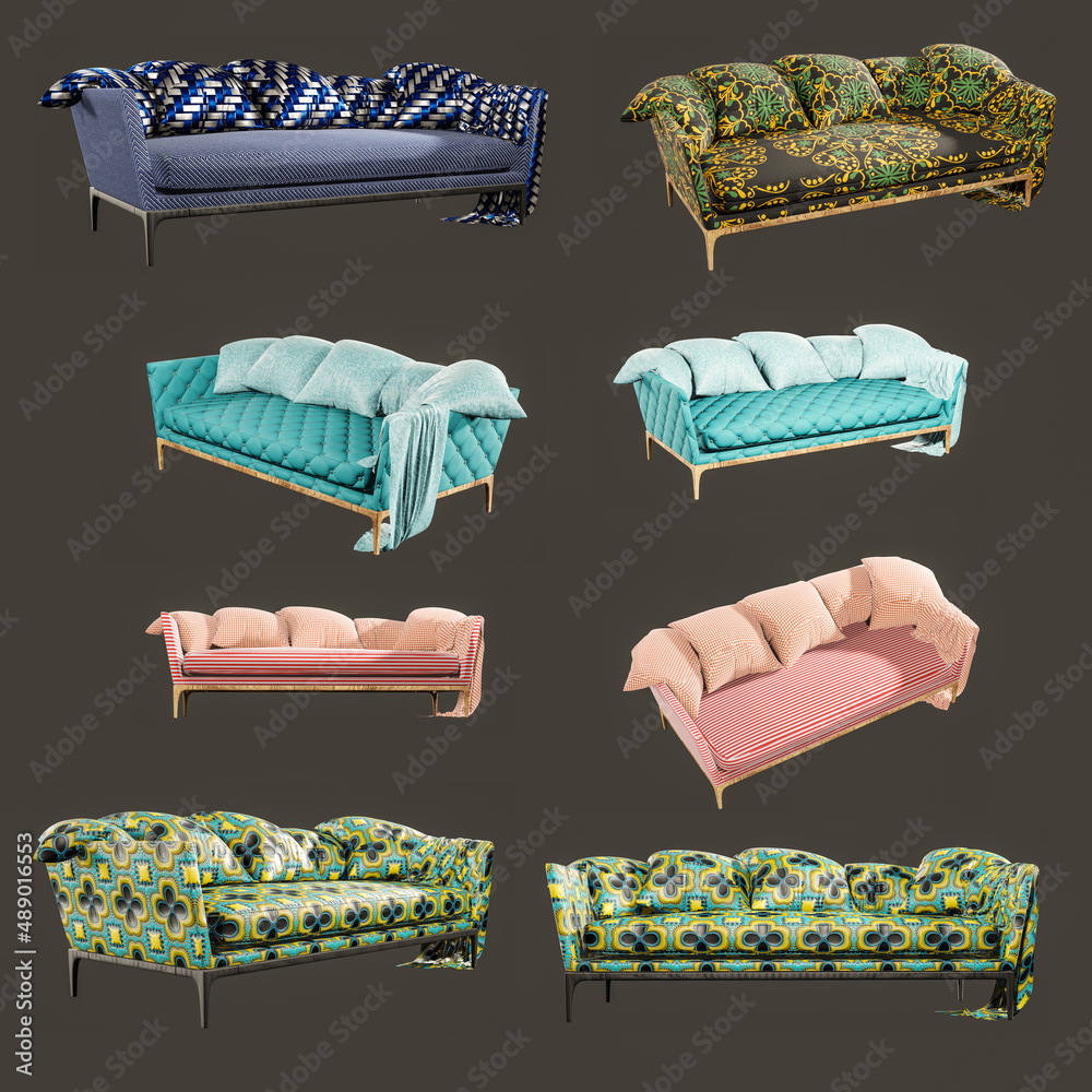 Set of 3d Sofa rendred for different angles with different metrial for ...
