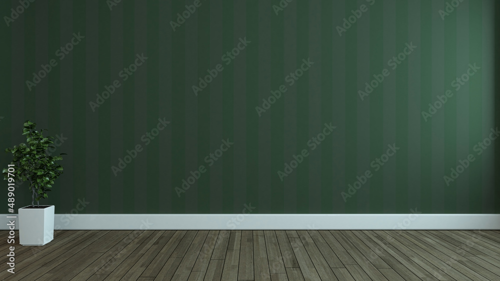 Empty room with Lined green wallpaper wall concept 3d rendering Stock ...