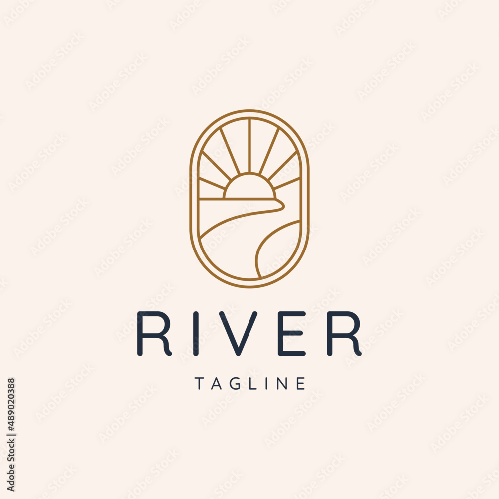 River and sun line logo vector Stock Vector | Adobe Stock