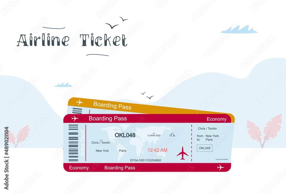 Airline ticket or boarding pass for traveling by airplane. Vector image ...