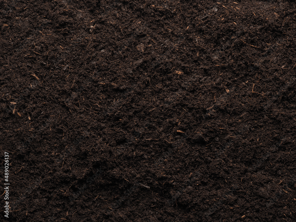 Texture of a planting bed or peat free potting soil, view from above ...