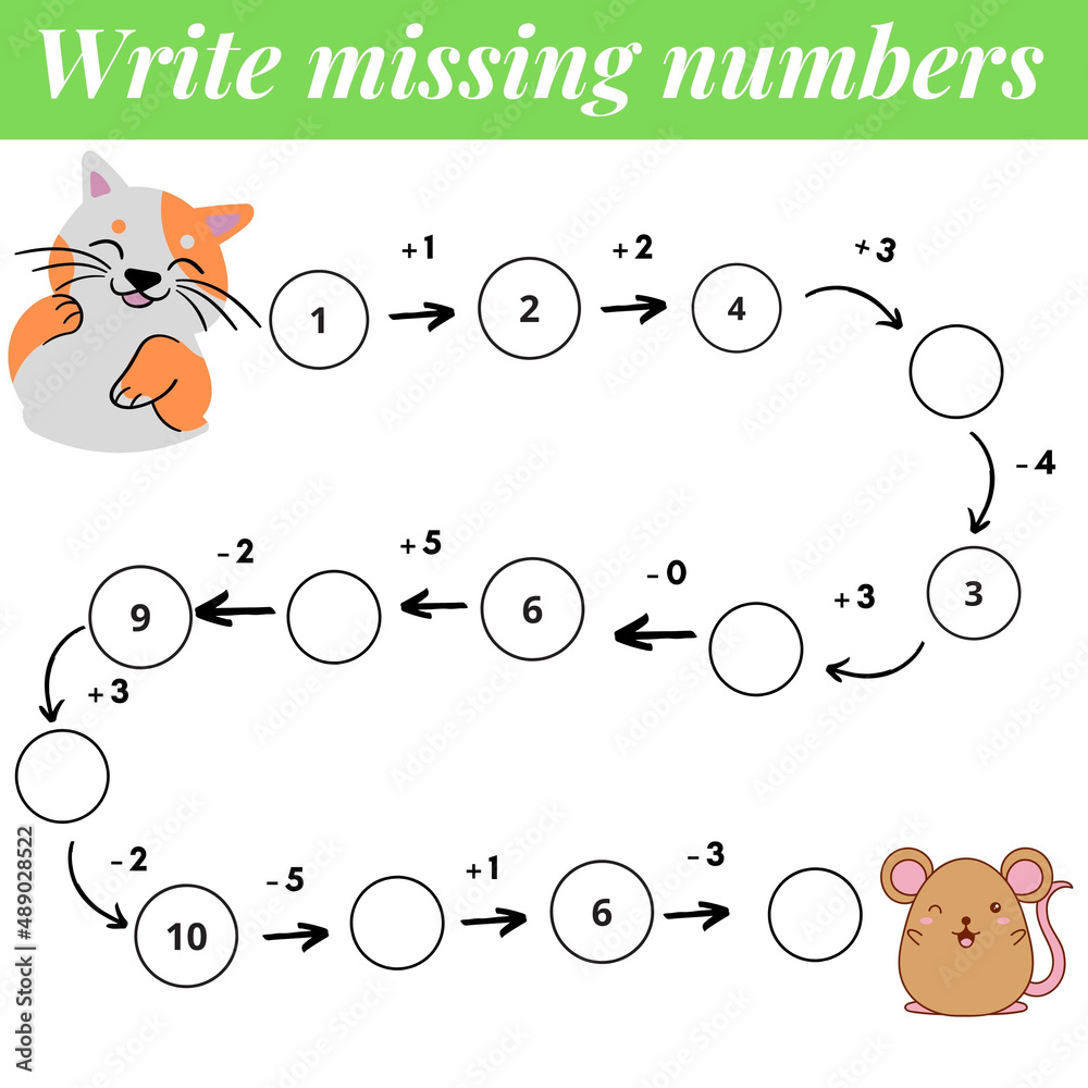 Mathematics educational game for children. Complete the row, write ...