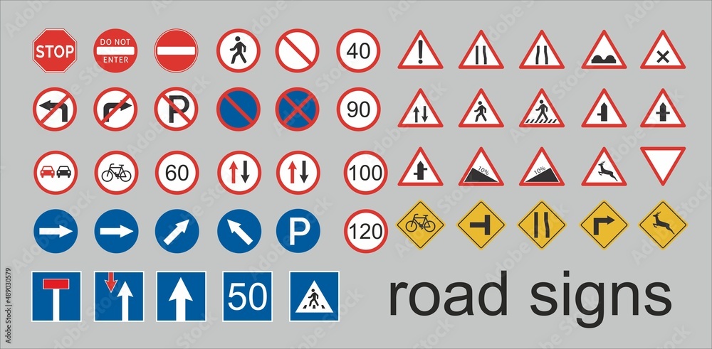 road signs, collection of traffic signs, road safety, traffic rules ...