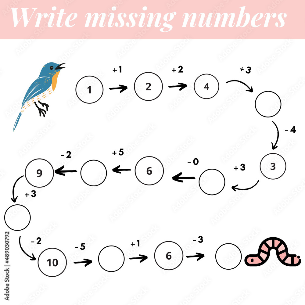 Mathematics educational game for children. Complete the row, write ...