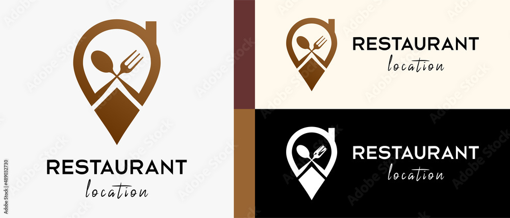 restaurant location logo design template with creative concept of spoon ...