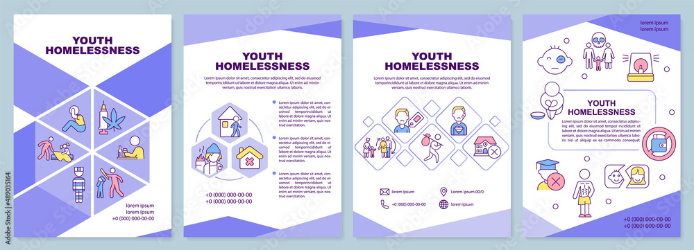 Youth homelessness purple brochure template. Child becoming homeless ...