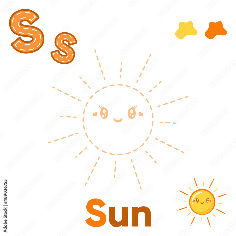 Alphabet Trace and color sun for letter S Stock Vector | Adobe Stock