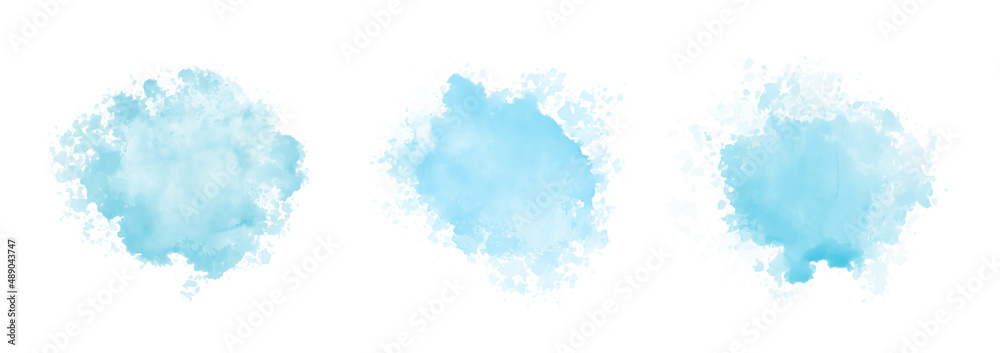 Abstract pattern with blue watercolor clouds on white background. Cyan ...