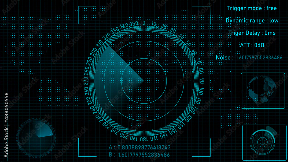 Radar HUD Screen Animation 4K. Motion graphic of colorful sonar radar ...