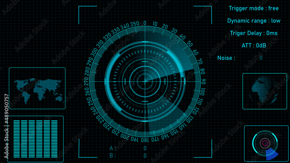 Radar HUD Screen Animation 4K. Motion graphic of colorful sonar radar ...