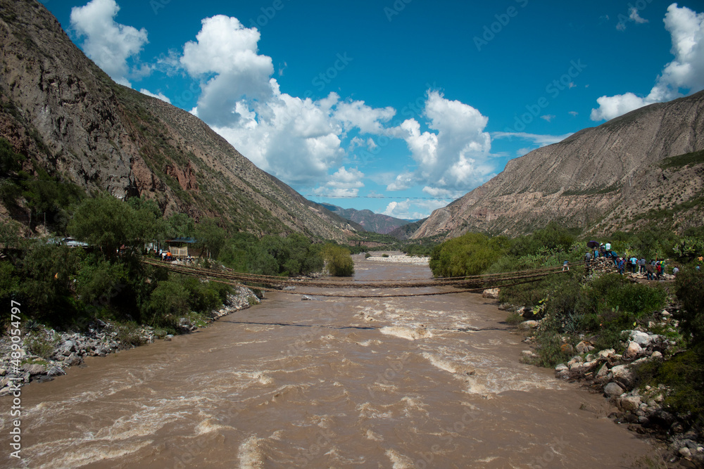 Panoramic view of the reconstruction of the traditional bridge made of ...