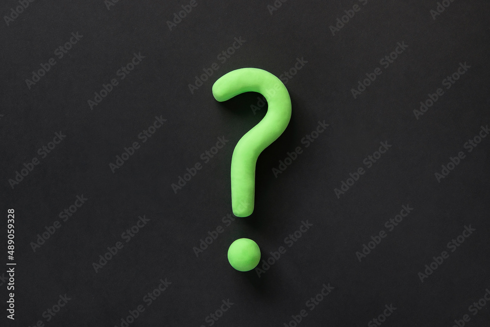 Green question mark on black background. 3d model, mock-up of ...