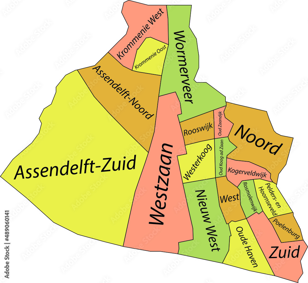 Pastel flat vector administrative map of ZAANSTAD, NETHERLANDS with ...