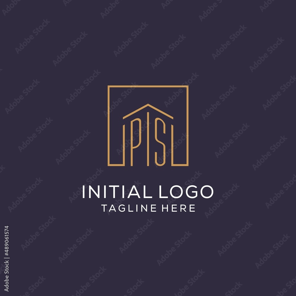 Initial PS logo with square lines, luxury and elegant real estate logo ...
