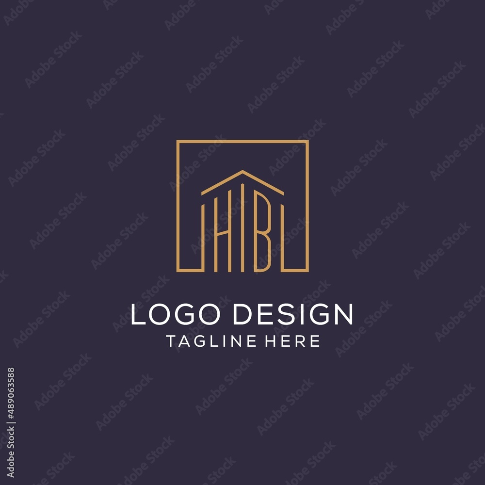 Initial HB logo with square lines, luxury and elegant real estate logo ...