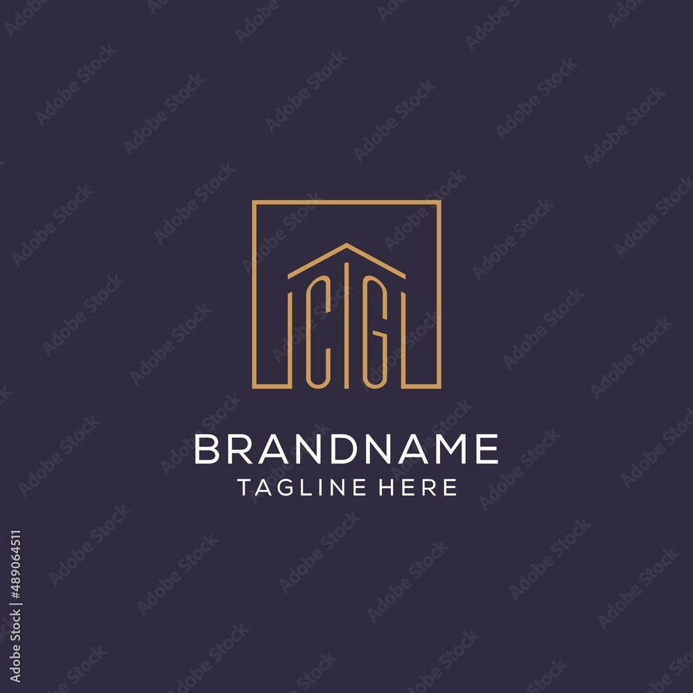 Initial CG logo with square lines, luxury and elegant real estate logo ...