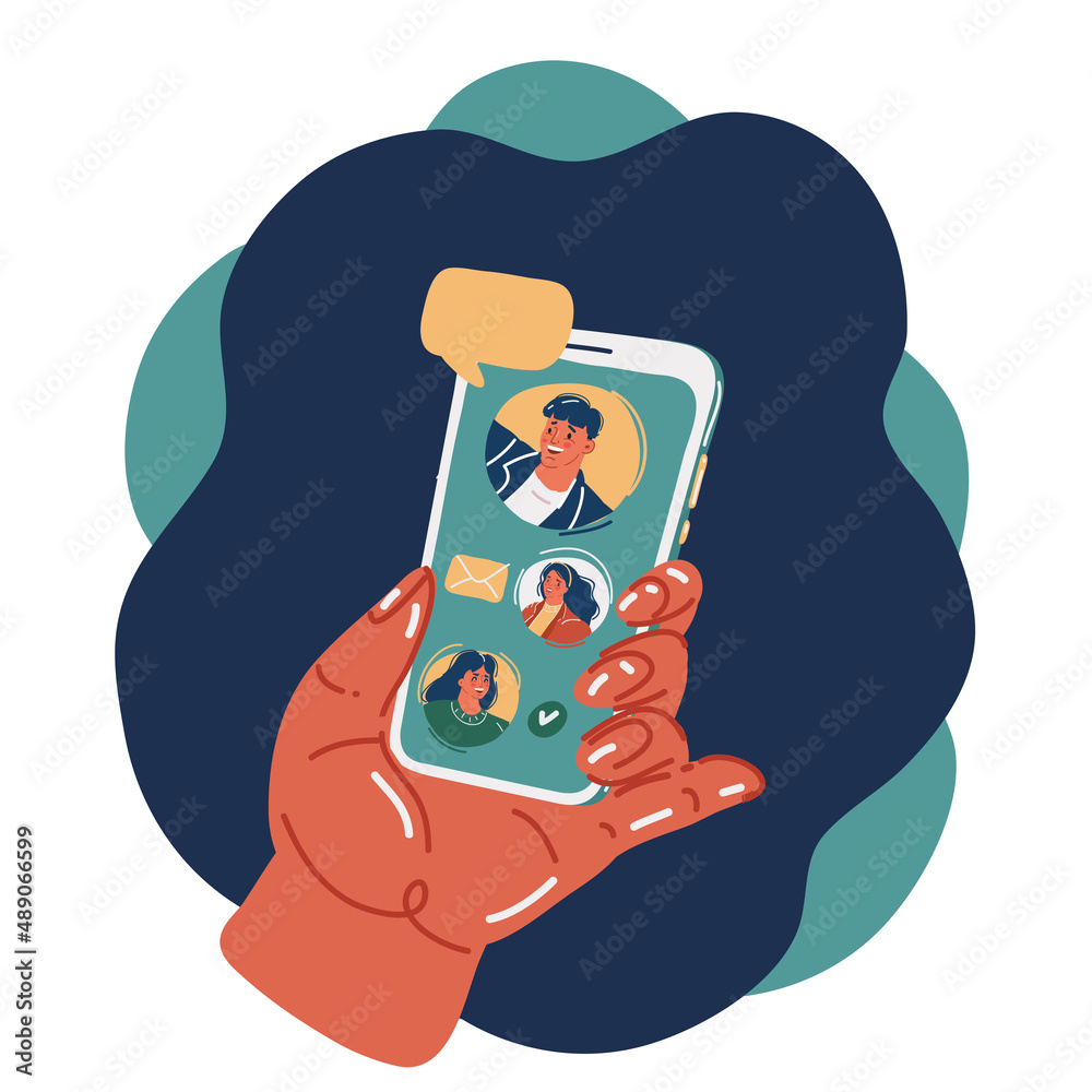 Cartoon vector illustration of hand holding his phone texting to ...