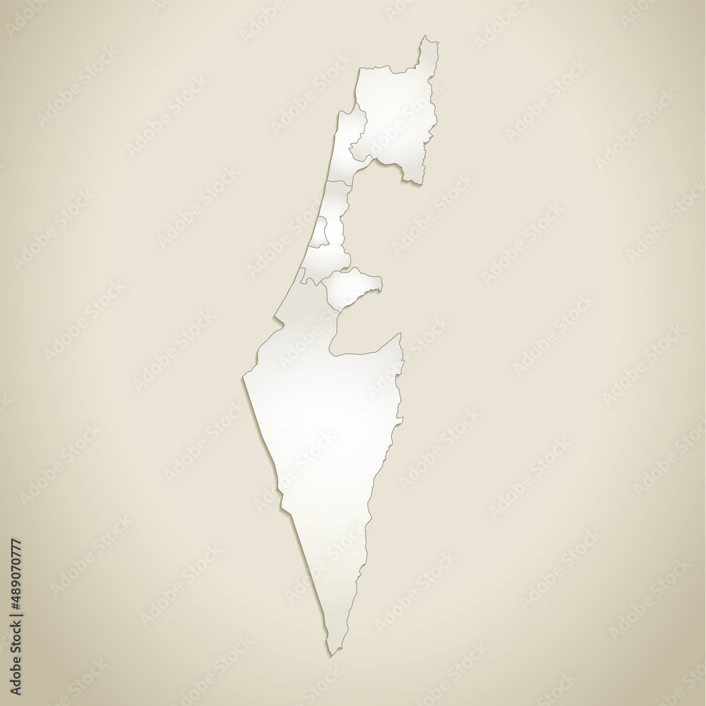 Israel map, administrative division, old paper background, blank Stock ...