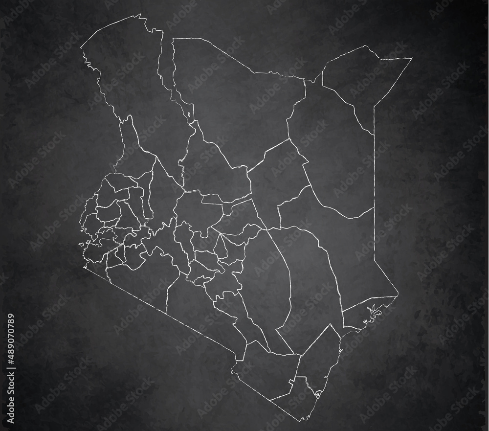 Kenya map, separates regions, design card blackboard, chalkboard blank ...