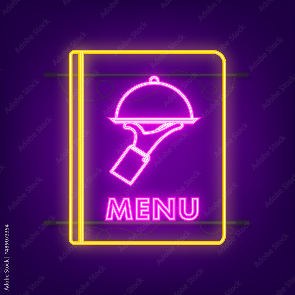 Neon Menu book. Food menu design template. Cafe and restaurant book ...