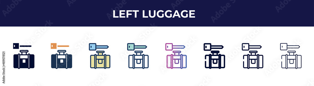 Vettoriale Stock left luggage icon in 8 styles. line, filled, glyph ...