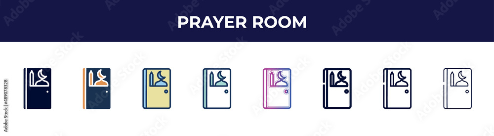 prayer room icon in 8 styles. line, filled, glyph, thin outline ...
