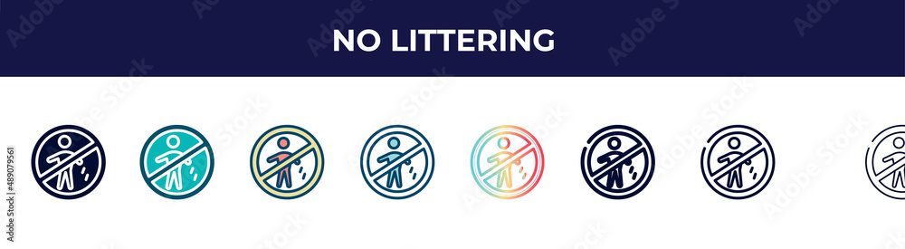 no littering icon in 8 styles. line, filled, glyph, thin outline ...