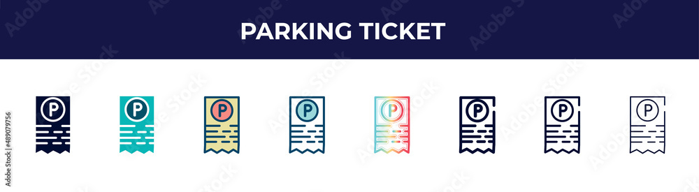 parking ticket icon in 8 styles. line, filled, glyph, thin outline ...
