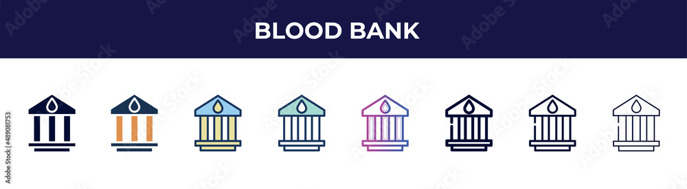 blood bank icon in 8 styles. line, filled, glyph, thin outline ...