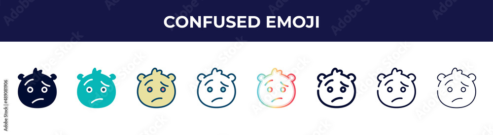 confused emoji icon in 8 styles. line, filled, glyph, thin outline ...