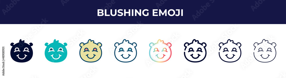 blushing emoji icon in 8 styles. line, filled, glyph, thin outline ...