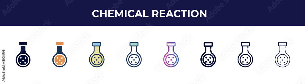 chemical reaction icon in 8 styles. line, filled, glyph, thin outline ...