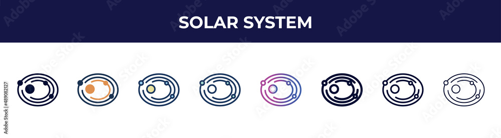 solar system icon in 8 styles. line, filled, glyph, thin outline ...