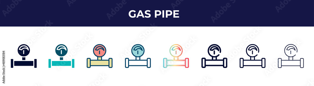gas pipe icon in 8 styles. line, filled, glyph, thin outline, colorful ...