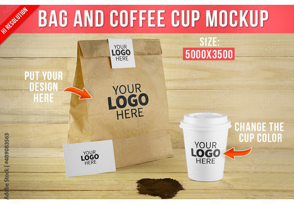 Paper Bag Coffee Cup and Business Card Stock Template | Adobe Stock