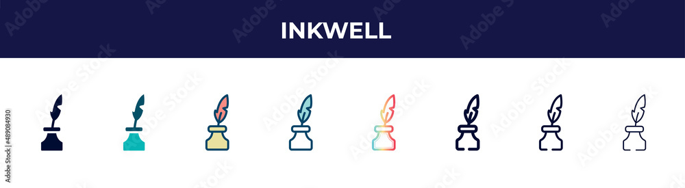 inkwell icon in 8 styles. line, filled, glyph, thin outline, colorful, stroke and gradient ...