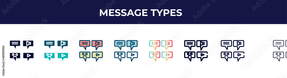 message types icon in 8 styles. line, filled, glyph, thin outline ...