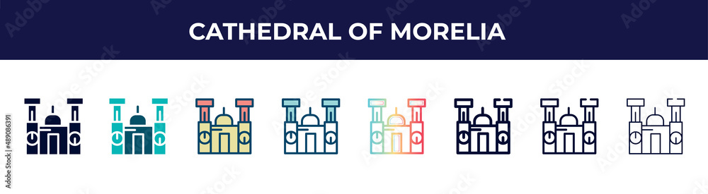 cathedral of morelia icon in 8 styles. line, filled, glyph, thin ...
