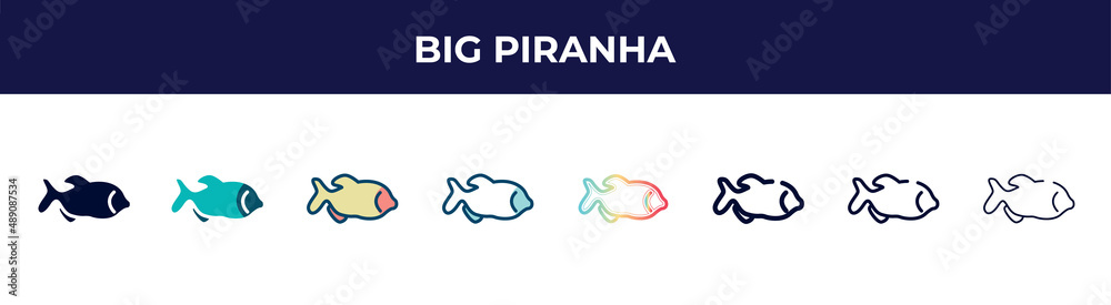 big piranha icon in 8 styles. line, filled, glyph, thin outline ...