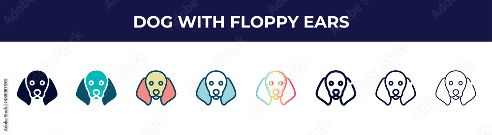 dog with floppy ears icon in 8 styles. line, filled, glyph, thin ...