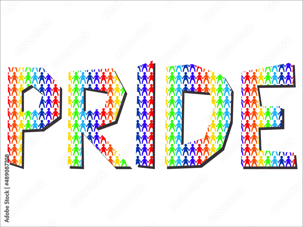 Vector illustration - the word pride written in a unique rainbow ...