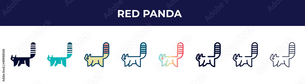 red panda icon in 8 styles. line, filled, glyph, thin outline, colorful ...