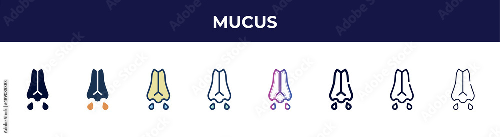 mucus icon in 8 styles. line, filled, glyph, thin outline, colorful ...