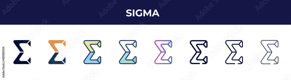 sigma icon in 8 styles. line, filled, glyph, thin outline, colorful ...