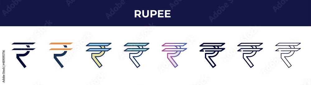 rupee icon in 8 styles. line, filled, glyph, thin outline, colorful ...