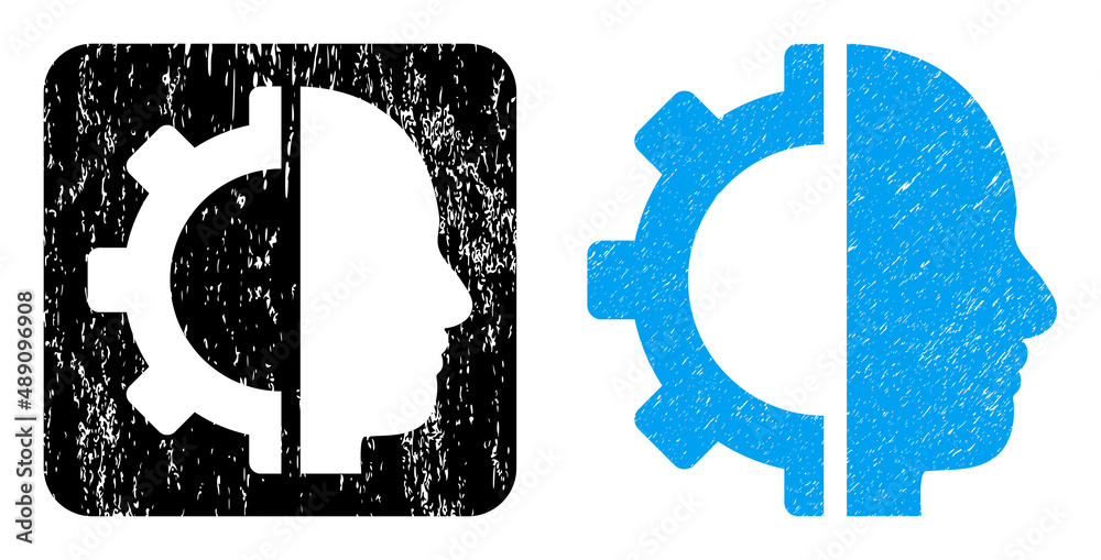Vector cyborg gear hole icon. Grunge cyborg gear seal, done from icon ...